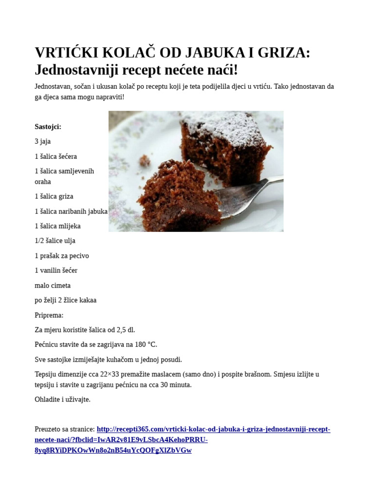 Kolac Jabuke Griz | PDF