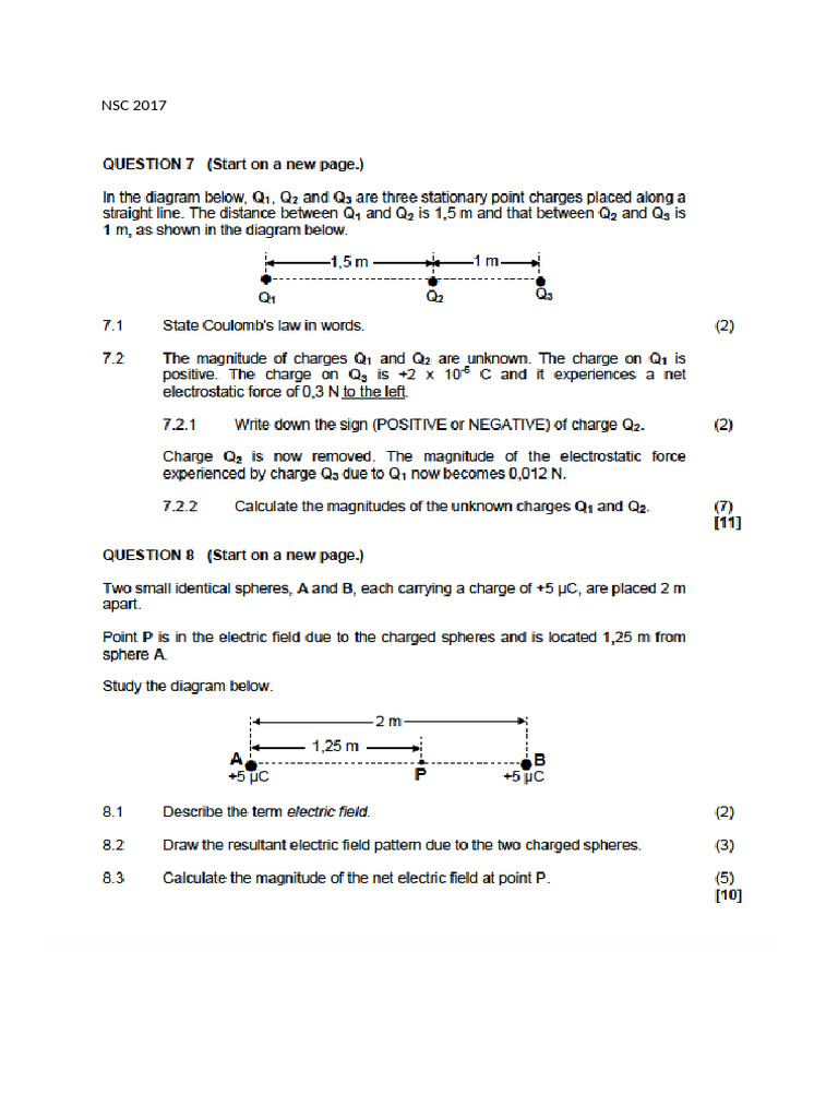 Electrostatics Past Paper Questions | PDF