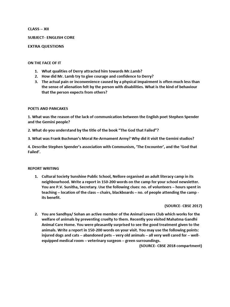 Xii Extra Questions-1 | PDF