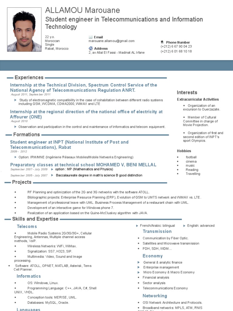 CV Marouane-Allamou Anglais | PDF | Telecommunication | Wi Max