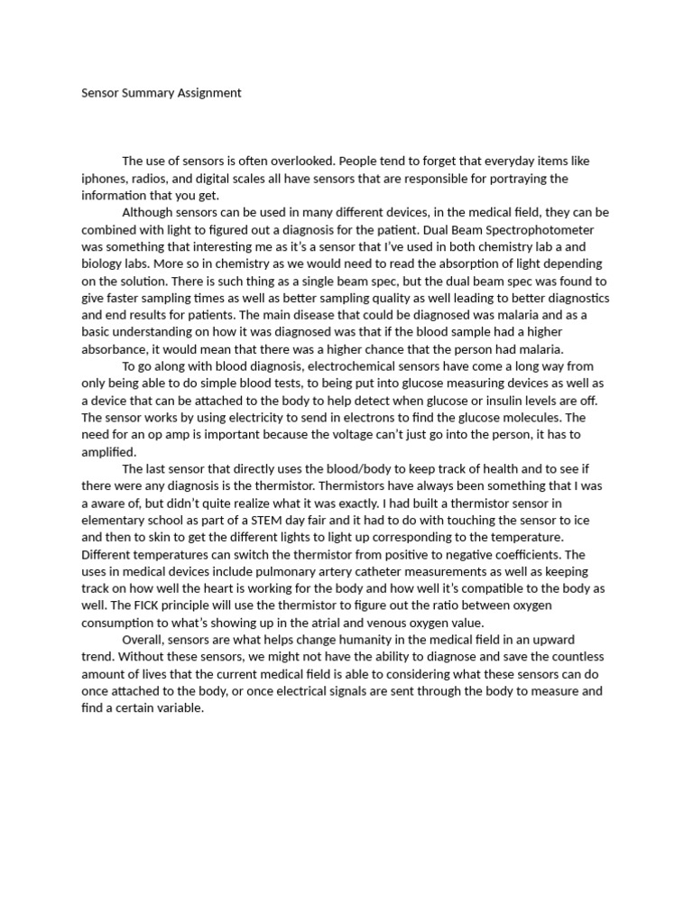 Sensor Summary Assignment | PDF | Sensor | Wellness