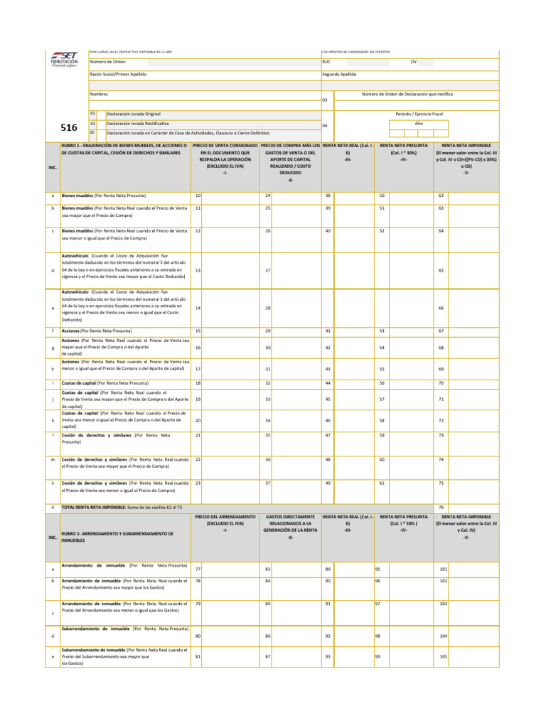 EJERC 1 Formulario 516 - IRP - RGC Juan Sosa Marta Perez | PDF