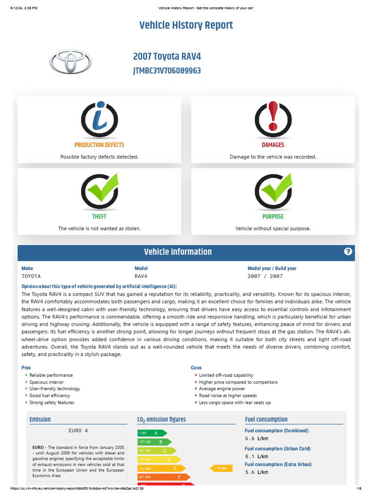 Vehicle History Report - Get The Complete History of Your Car! | PDF