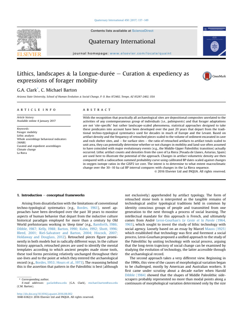 Quaternary International: G.A. Clark, C. Michael Barton | PDF