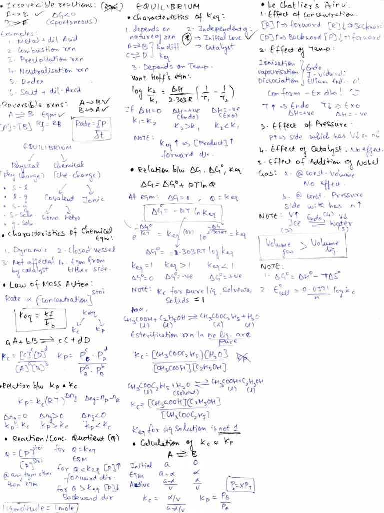 Equilibrium Short Notes | PDF | Chemical Compounds | Analytical Chemistry