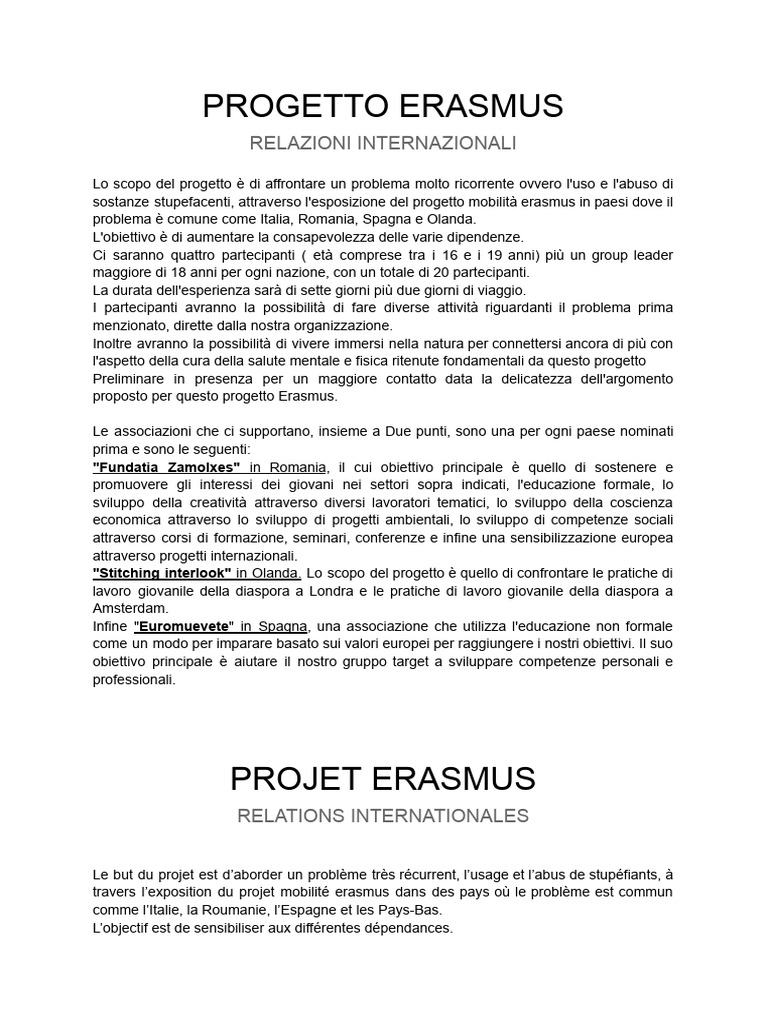 Progetto Erasmus | PDF