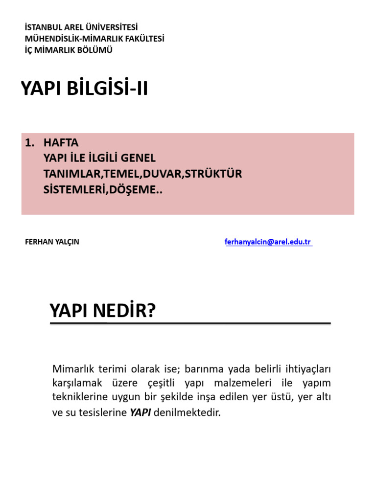 Hafta Yapi Bi̇lgi̇si̇ 2 | PDF