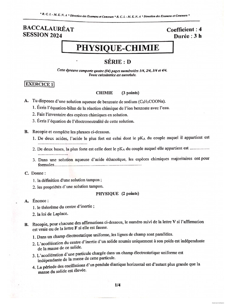 Sujet Et BAREMES Du BAC D 2024 | PDF