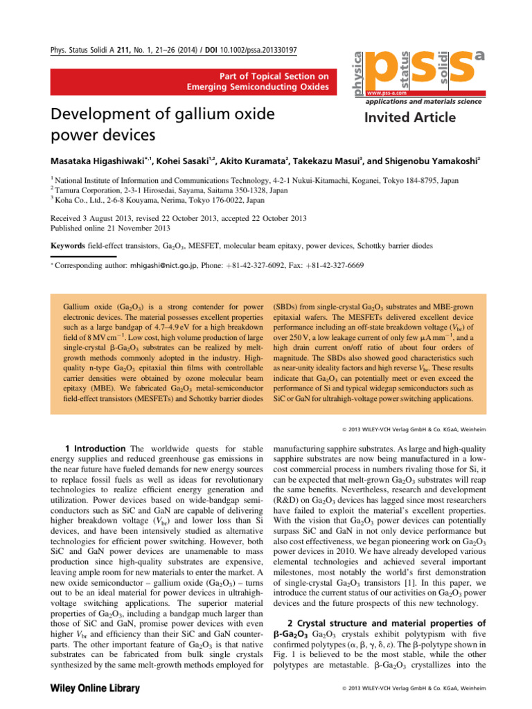 Development of Gallium Oxide Power Devices | PDF