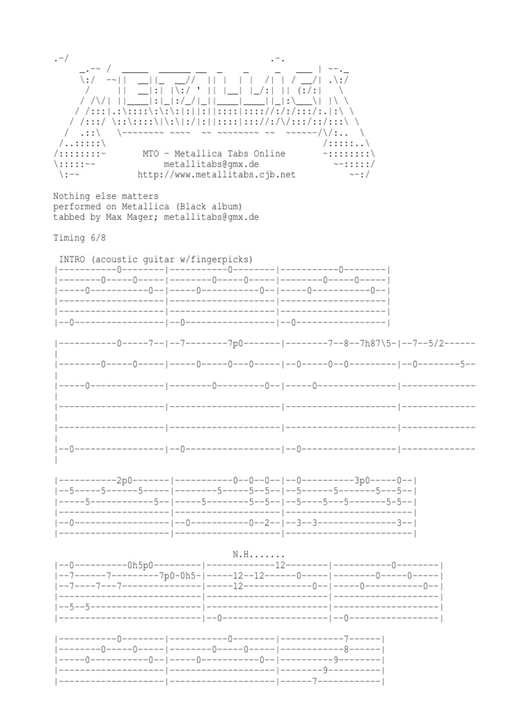 Nothing Else Matters Guitar Tab PDF | PDF | Song Structure | Guitars