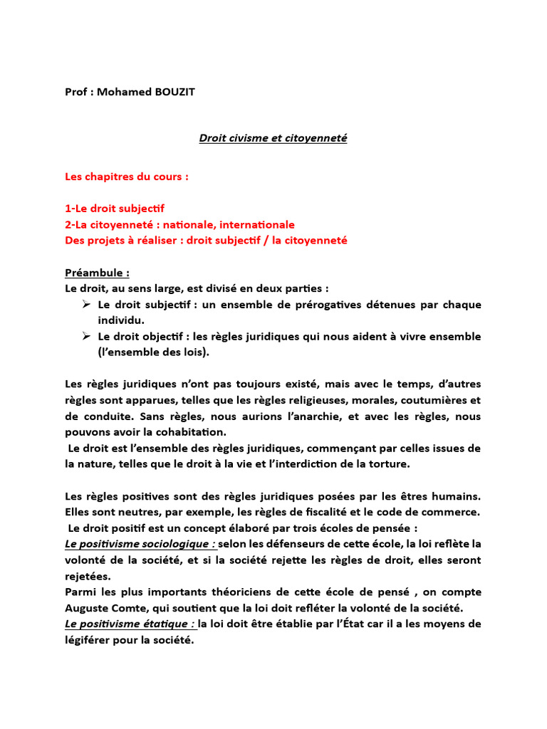Droit Civisme Et Citoyenneté | PDF