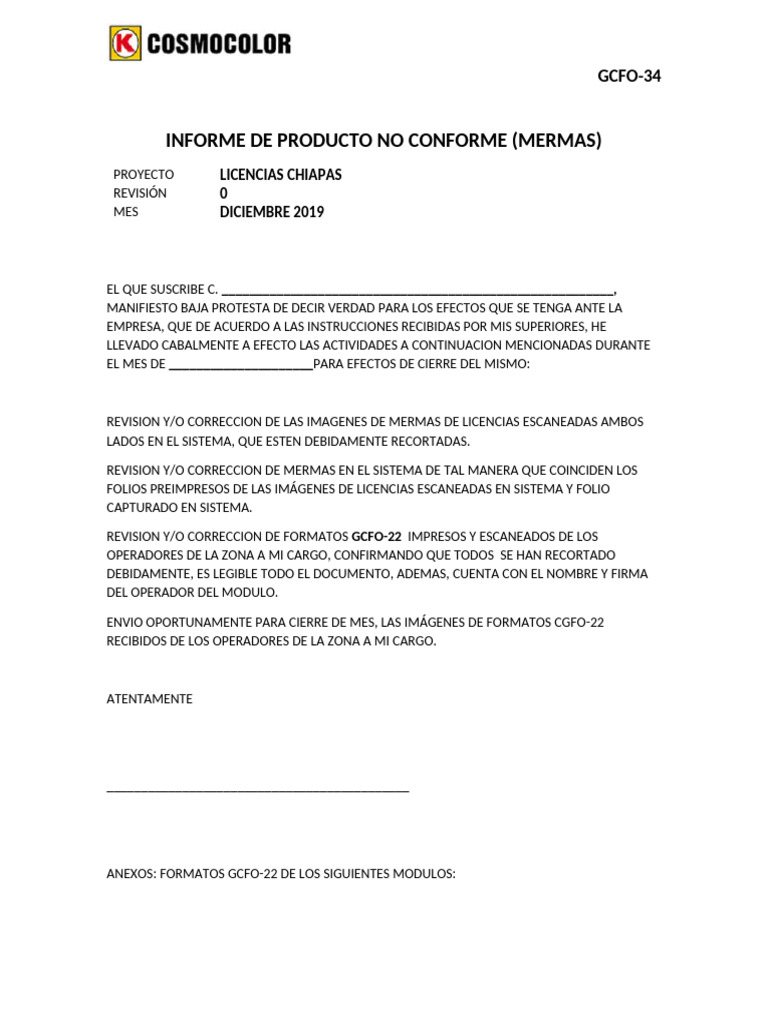 Formato de Reporte de Mermas | PDF