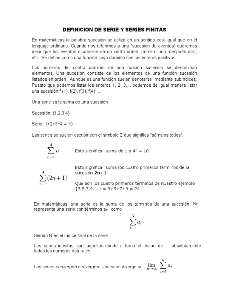 Definicion de Serie y Series Finitas | PDF | Series (Matemáticas ...