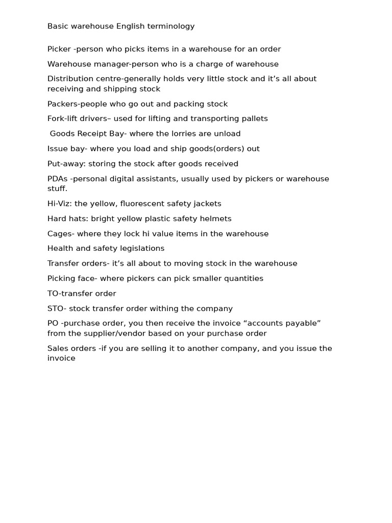 Basic Warehouse Terminology | PDF