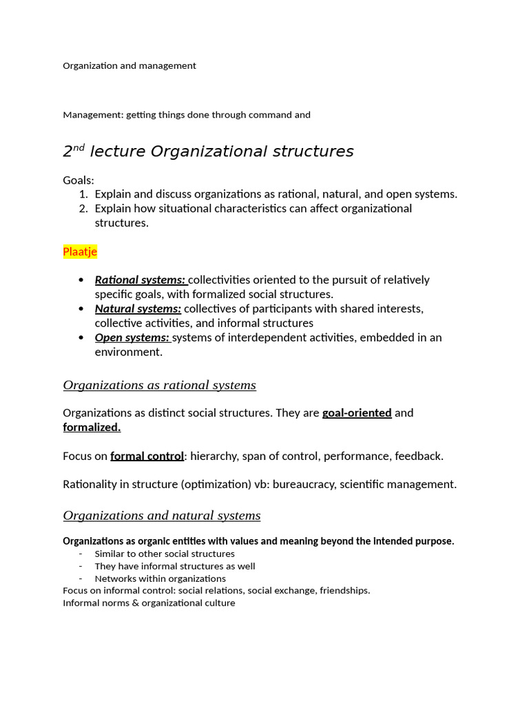 Organisation and Management | PDF | System | Social Structure