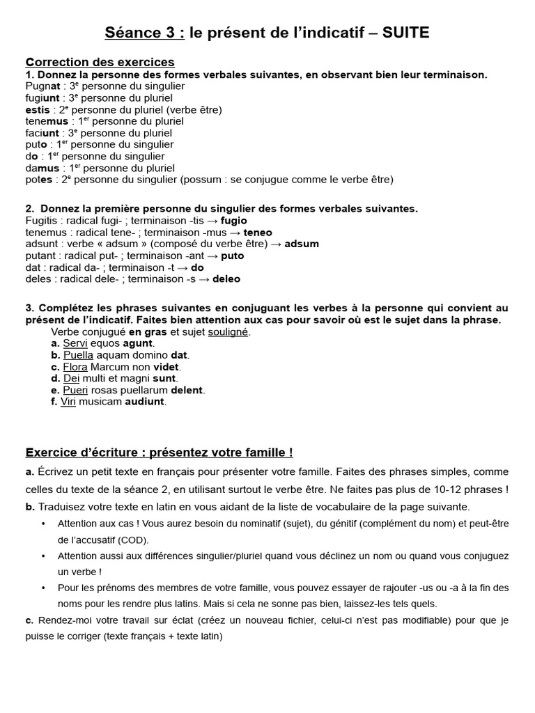 5lat - Seq3 - s3 - présent-de-lindicatif-CORRECTION DES EXOS | PDF