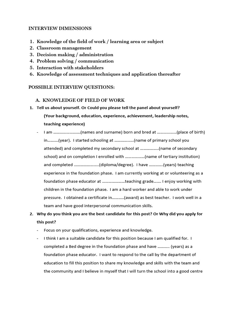 Teacher Interview Dimensions | PDF | Educational Assessment | Career ...