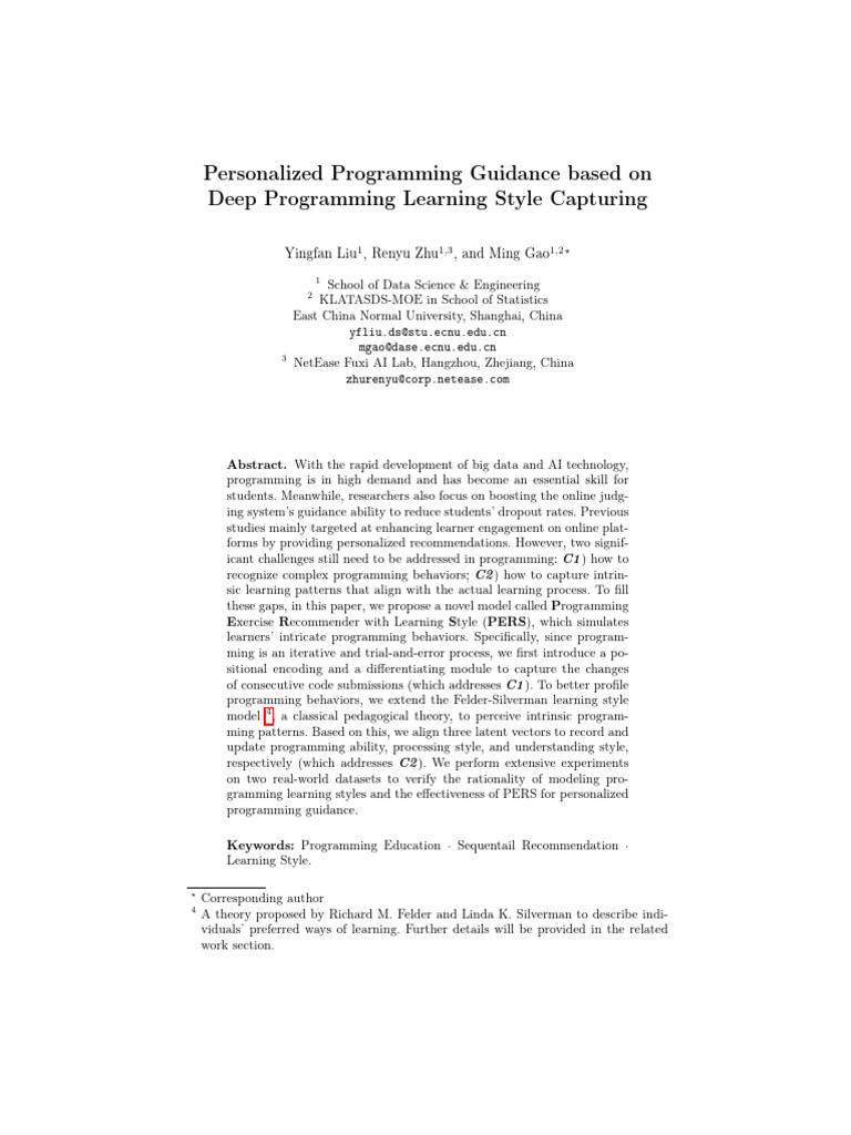 Personalized Programming Guidance Based On | PDF | Learning Styles | Computers