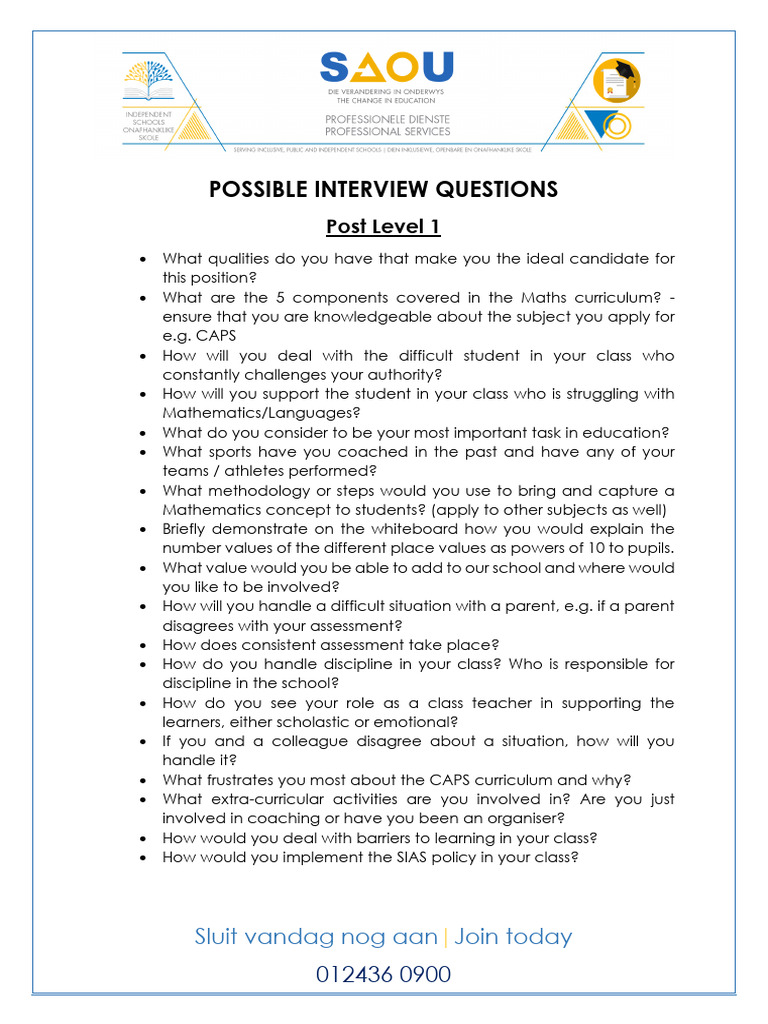 Teacher Interview Questions - Post Level 1 | PDF