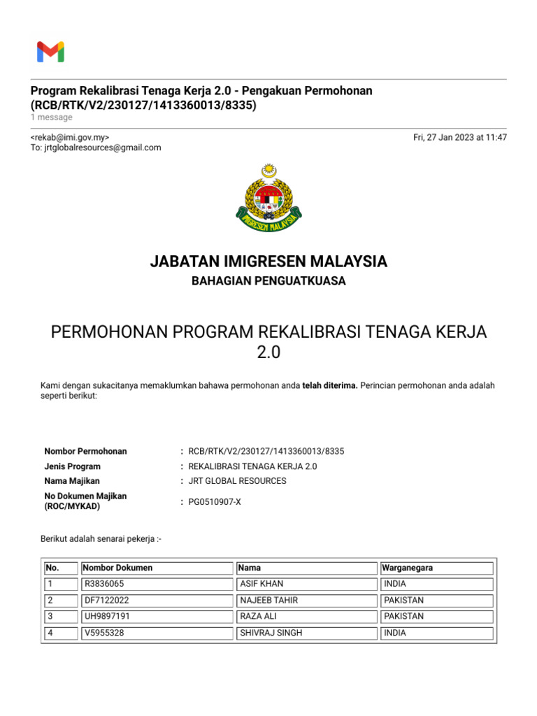 Gmail - Program Rekalibrasi Tenaga Kerja 2.0 - Pengakuan Permohonan (RCB - RTK - V2 - 230127 ...