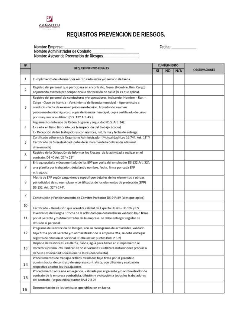 Check List Requisitos Legales Empresas Colaboradoras | PDF