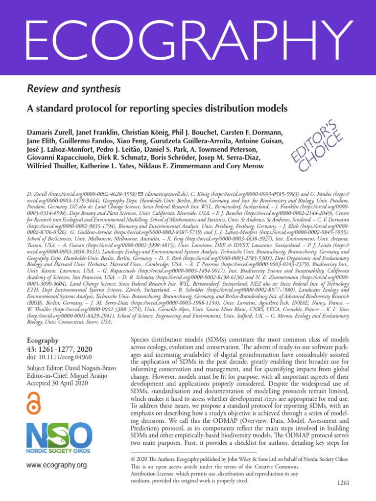 Zurell Et Al - 2020 - A Standard Protocol For Reporting SDMs | PDF
