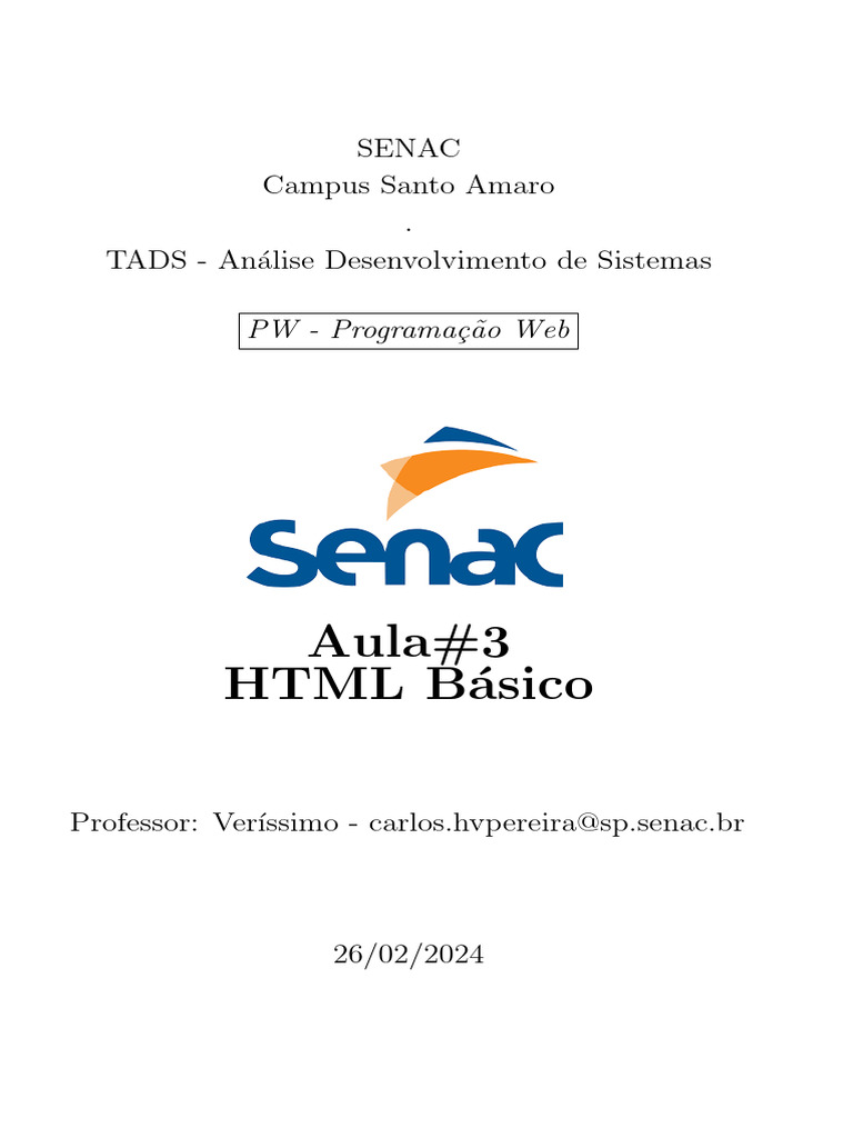 PWMB 2024 1aula3 Introducao HTML | PDF