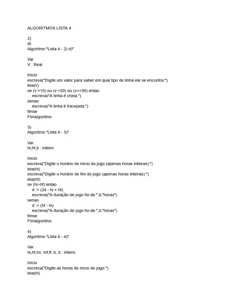 Lista 4 & 5 Algoritmos | PDF
