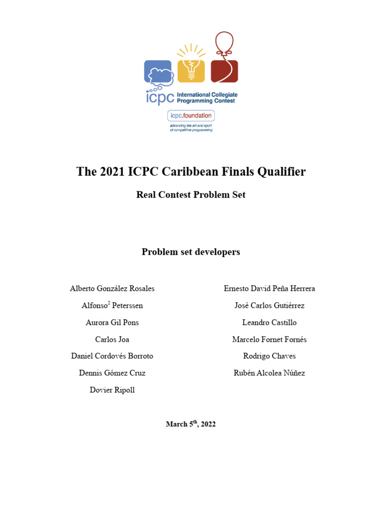 The 2021 ICPC Caribbean Finals (Qualifier) - Real Contest Problemset ...
