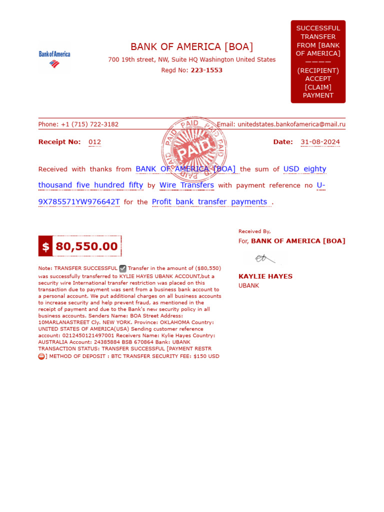 Boa Transfer Receipt | PDF