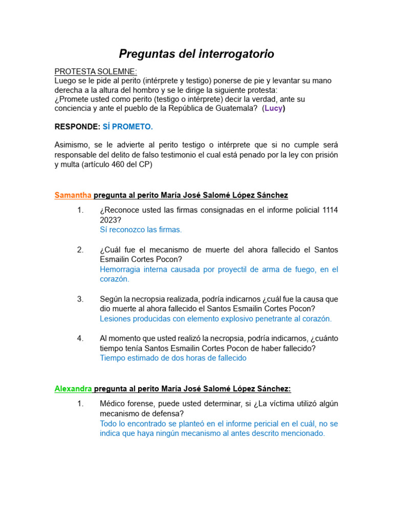 Preguntas Del Interrogatorio | PDF | Testigo | Derecho