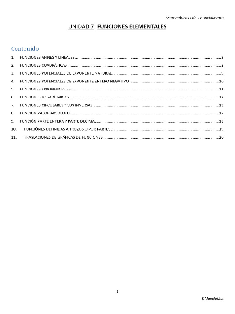 Unidad 7 Funciones Elementales | PDF