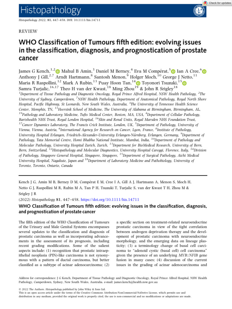 Histopathology - 2022 - Kench - WHO Classification of Tumours Fifth ...