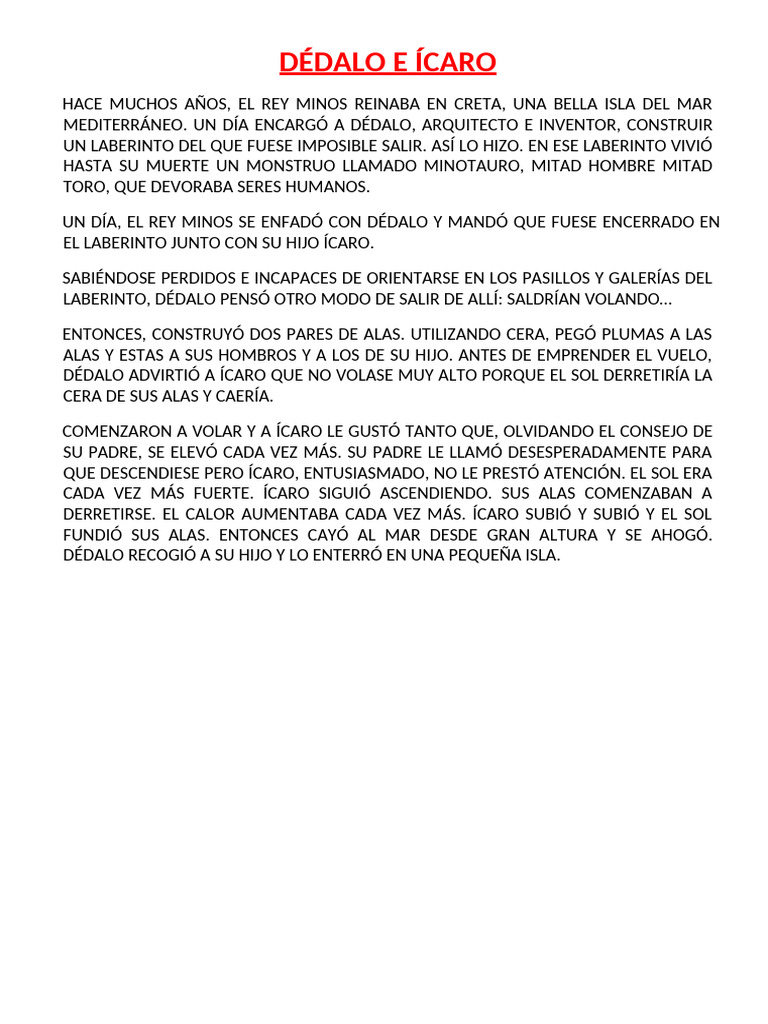 Mito-DÉDALO E ÍCARO | PDF