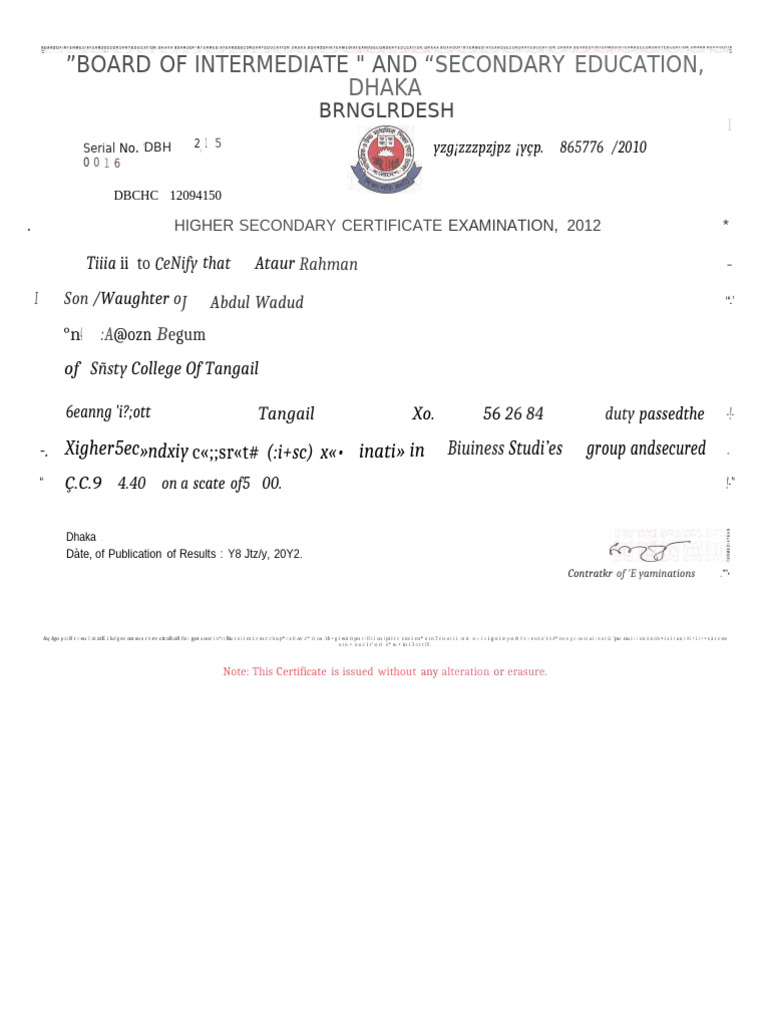 HSC Certificate | PDF