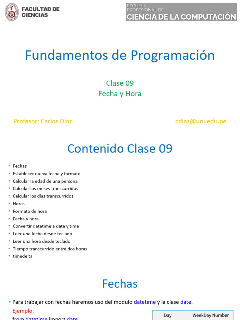 Clase 09 Python UNI 2022-1 - Fecha y Hora | PDF