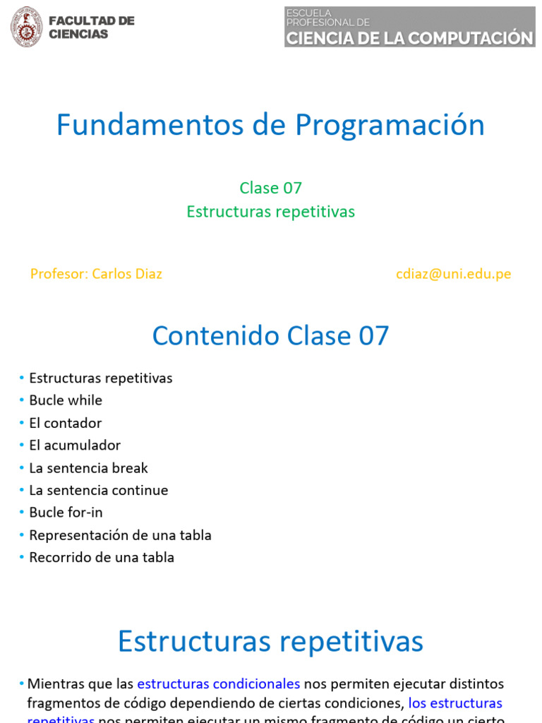 Clase 07 Python UNI 2022-1 - Estructuras Repetitivas | PDF