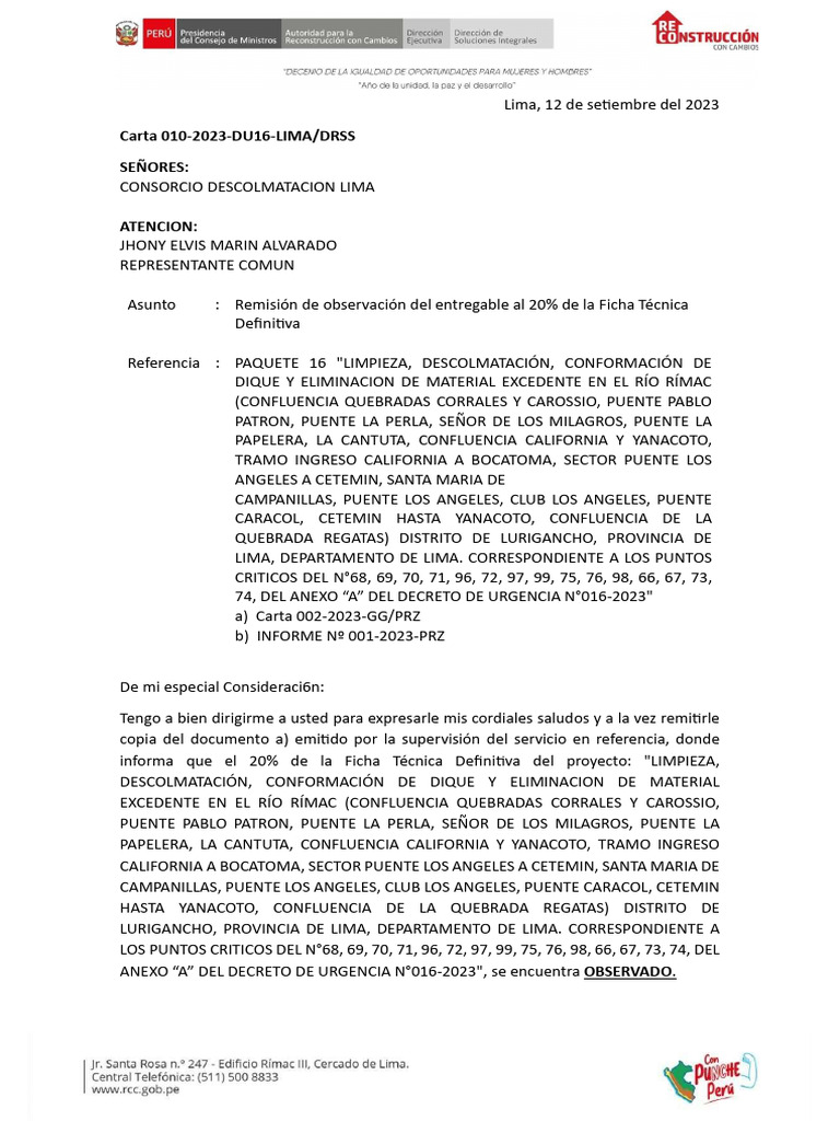 CARTA NRO 010-2023-DU016-DRSS - PDF Super | PDF