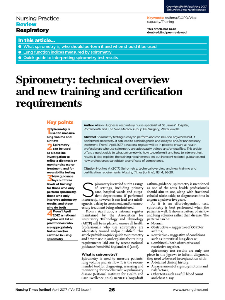 Spirometry Technical Overview and New Training and Certification ...