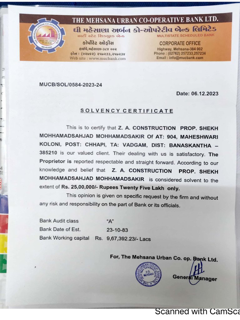 Solvency Certificate | PDF