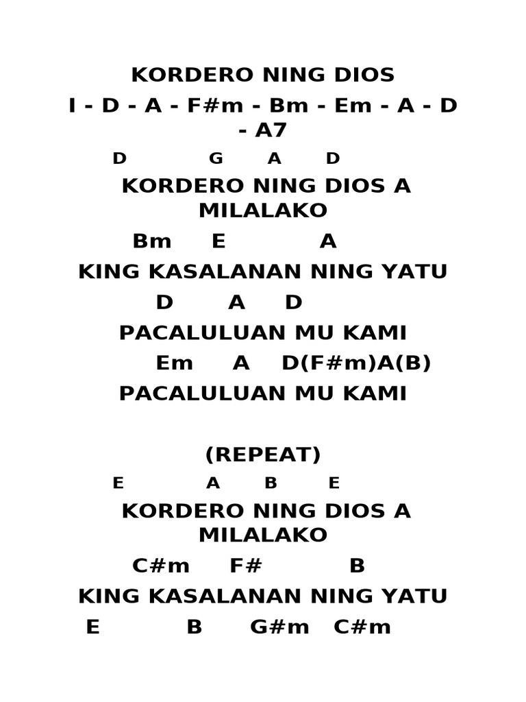 Kordero Ning Dios Chords-1 | PDF
