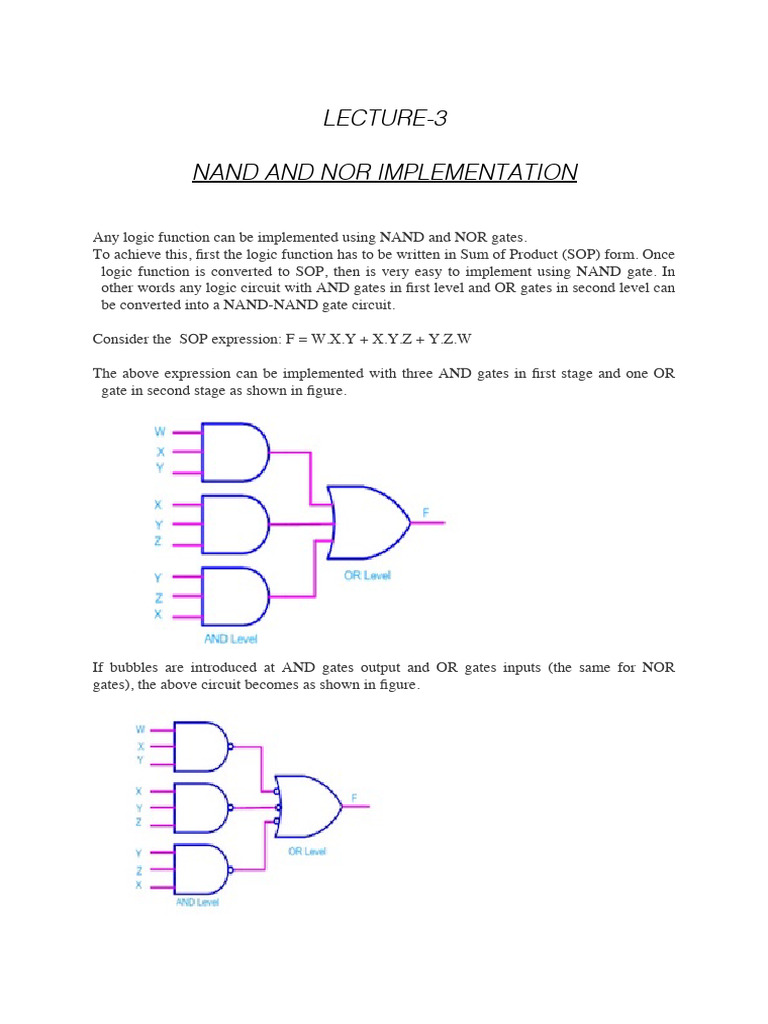 Lecture-3 Nand and Nor Implementation | PDF | Logic Gate | Computers
