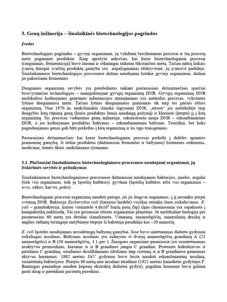 Genu Inzinerija - Siuolaikines Biotechnologijos Pagrindas | PDF