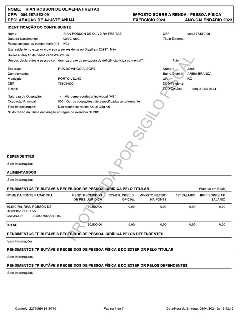 Declaraã - Ao Completa Ir 2023 | PDF