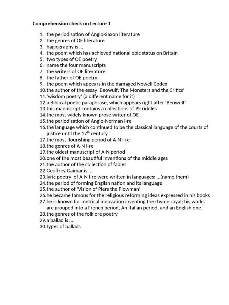 Comprehension Check on Lecture 1 EL | PDF