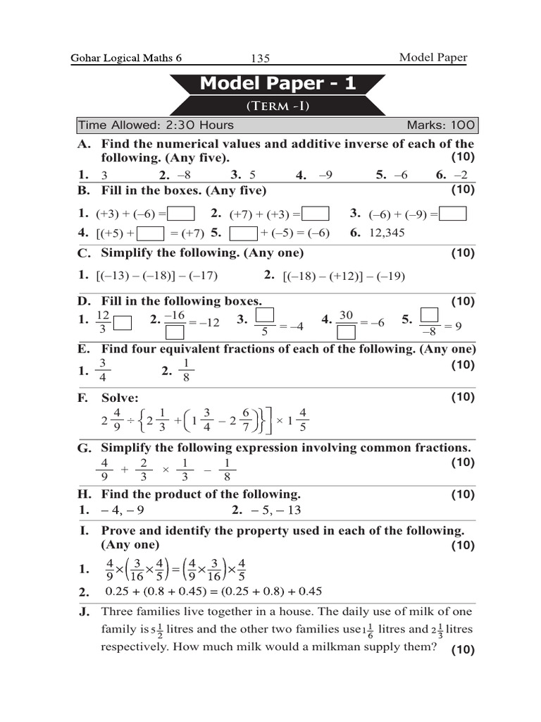 Gohar Logical Mathematics Model Paper 06 | PDF | Elementary Mathematics ...