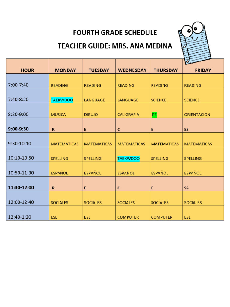 Fourth Grade Schedule | PDF