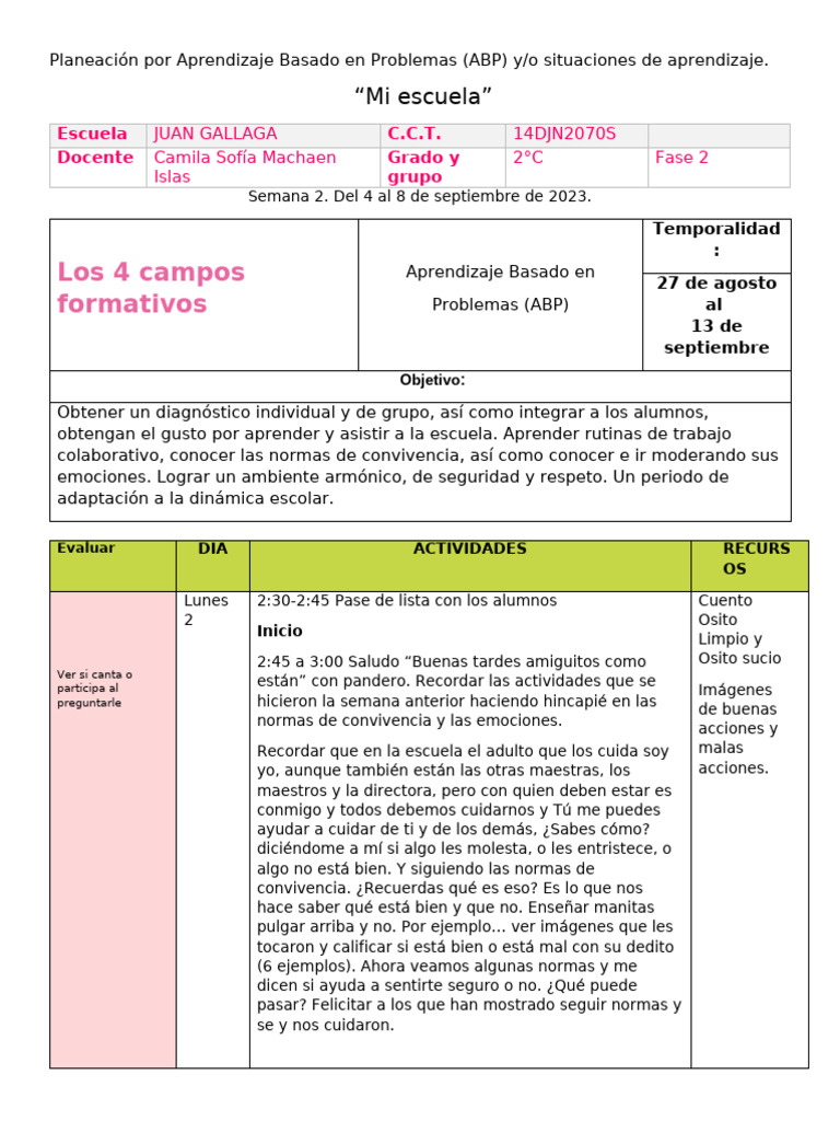Plan ABP 2°B Adaptación s2 | PDF