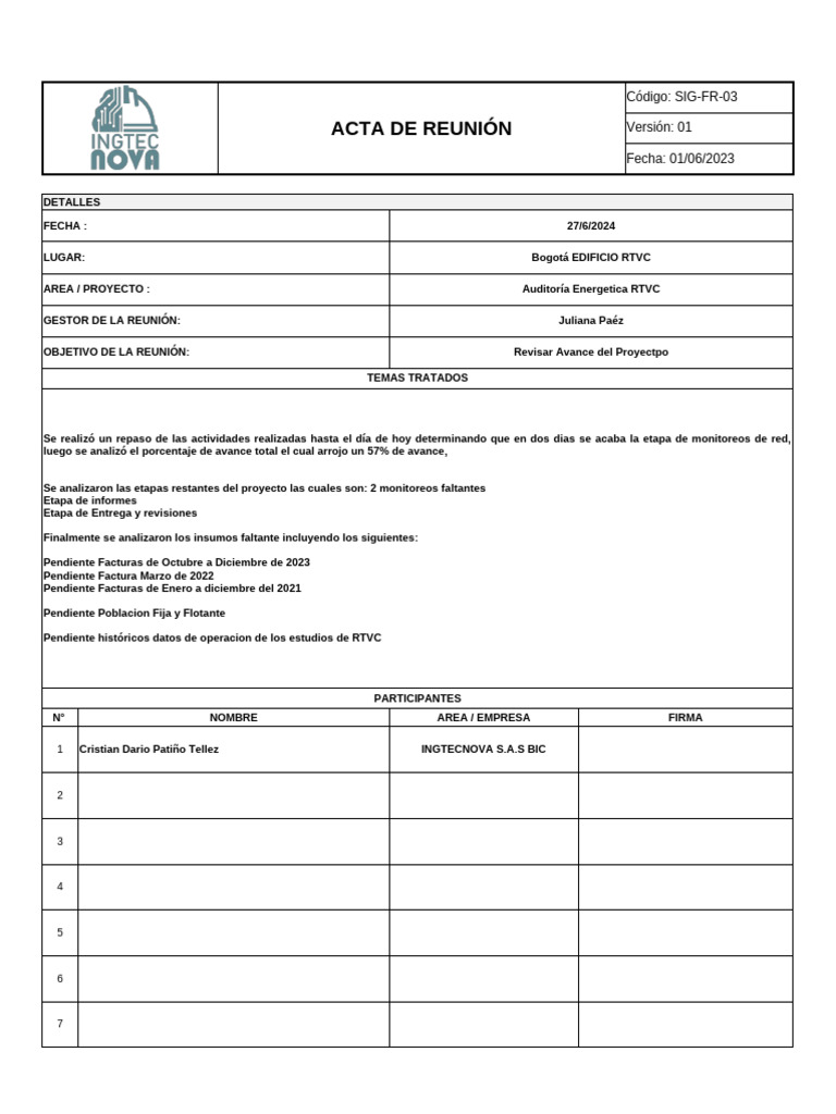 SIG-FR-03 Acta de Reunión | PDF