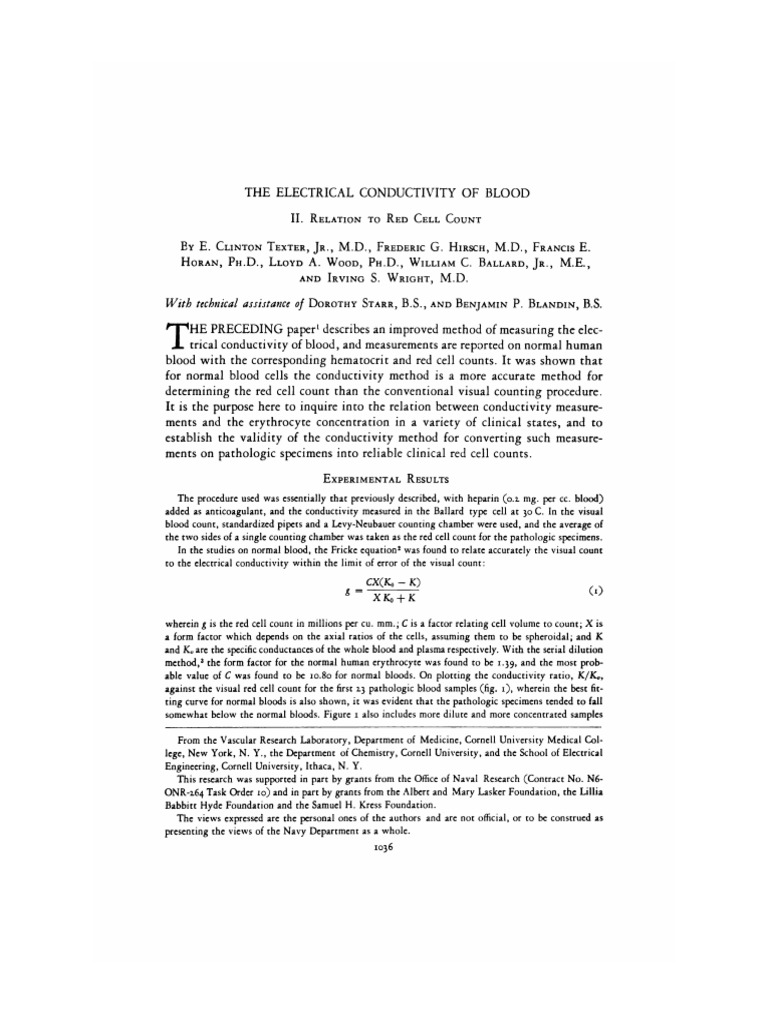 The Electrical Conductivity of Blood Dii | PDF